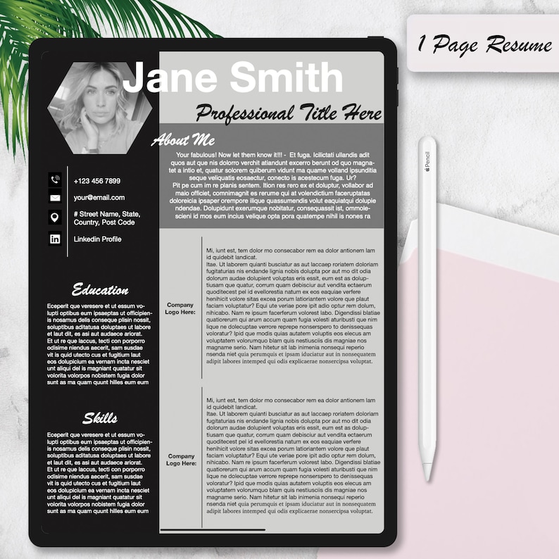 Sleek & Modern Resume Template Completely Customizable MS Word and ...