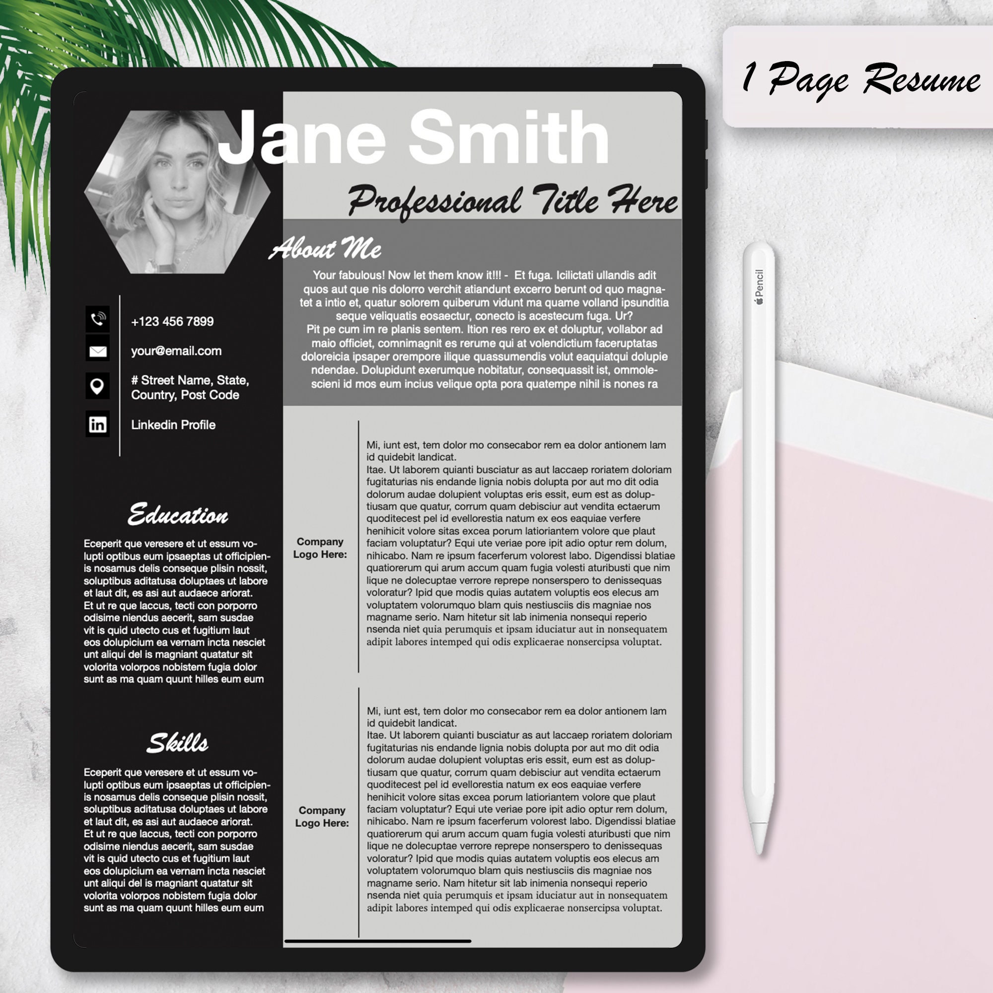 Sleek & Modern Resume Template Completely Customizable MS Word and ...