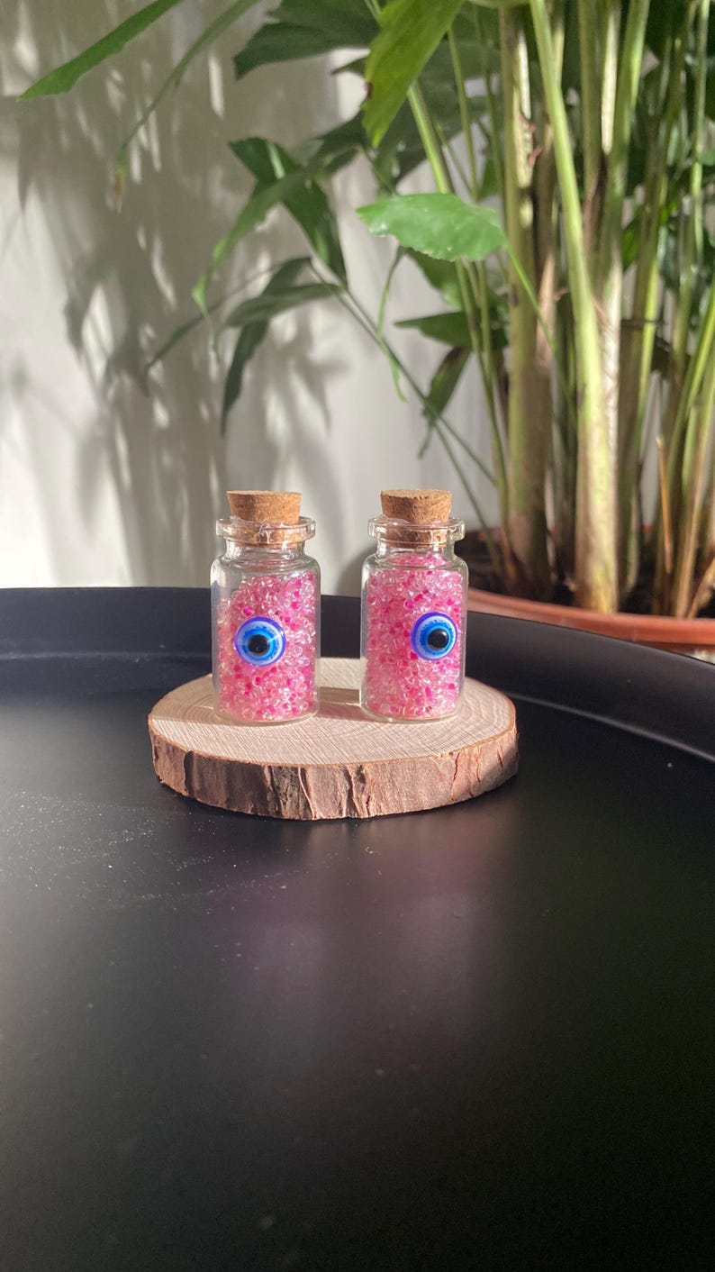 Evil Eye Decor: Pink Bead Filled Glass Jar, Turkish Nazar Boncuk - Etsy