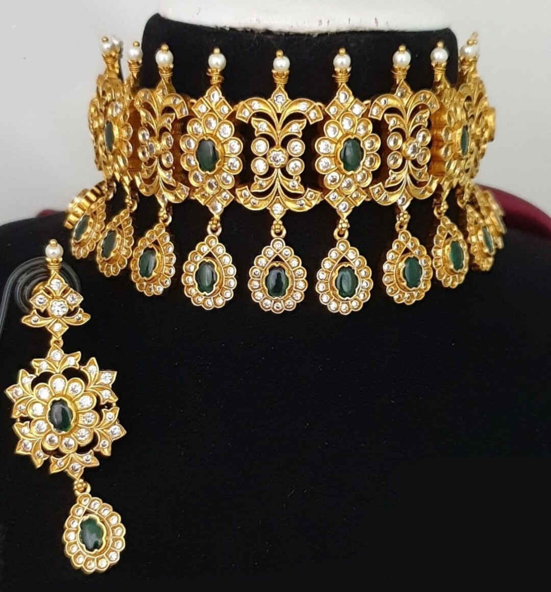 Matte Gold Finish Choker/south Indian Jewelry/traditional Indian ...