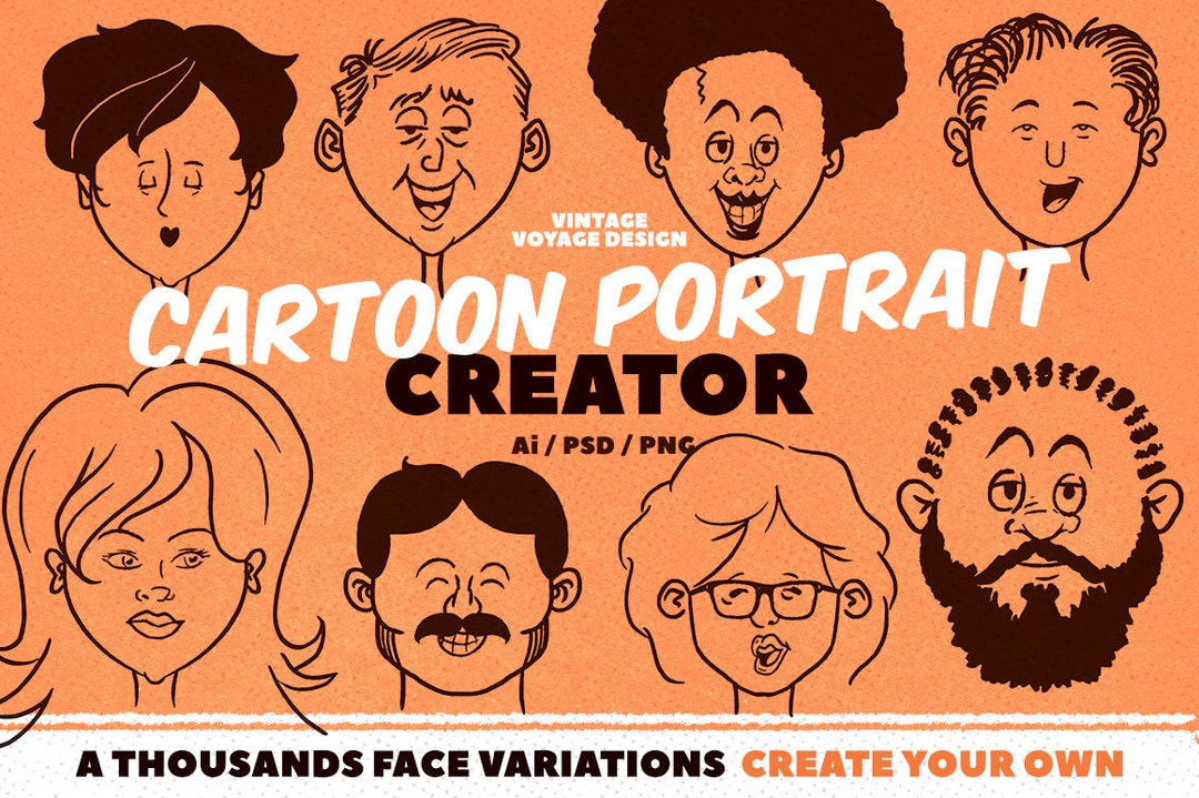 Cartoon Portrait Creator • Vintage Graphic • 60s • Character • Portrait ...