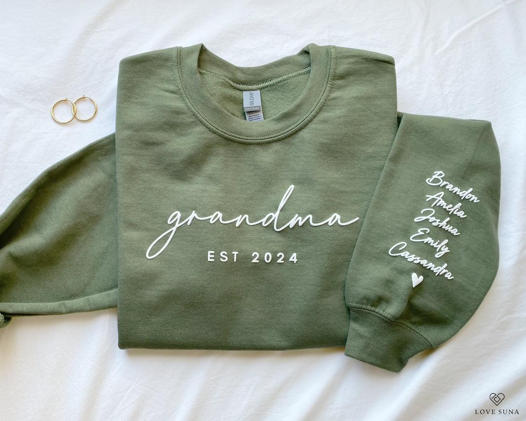 Personalized Grandma Sweatshirt Est Year With Grandkids Names on Sleeve ...