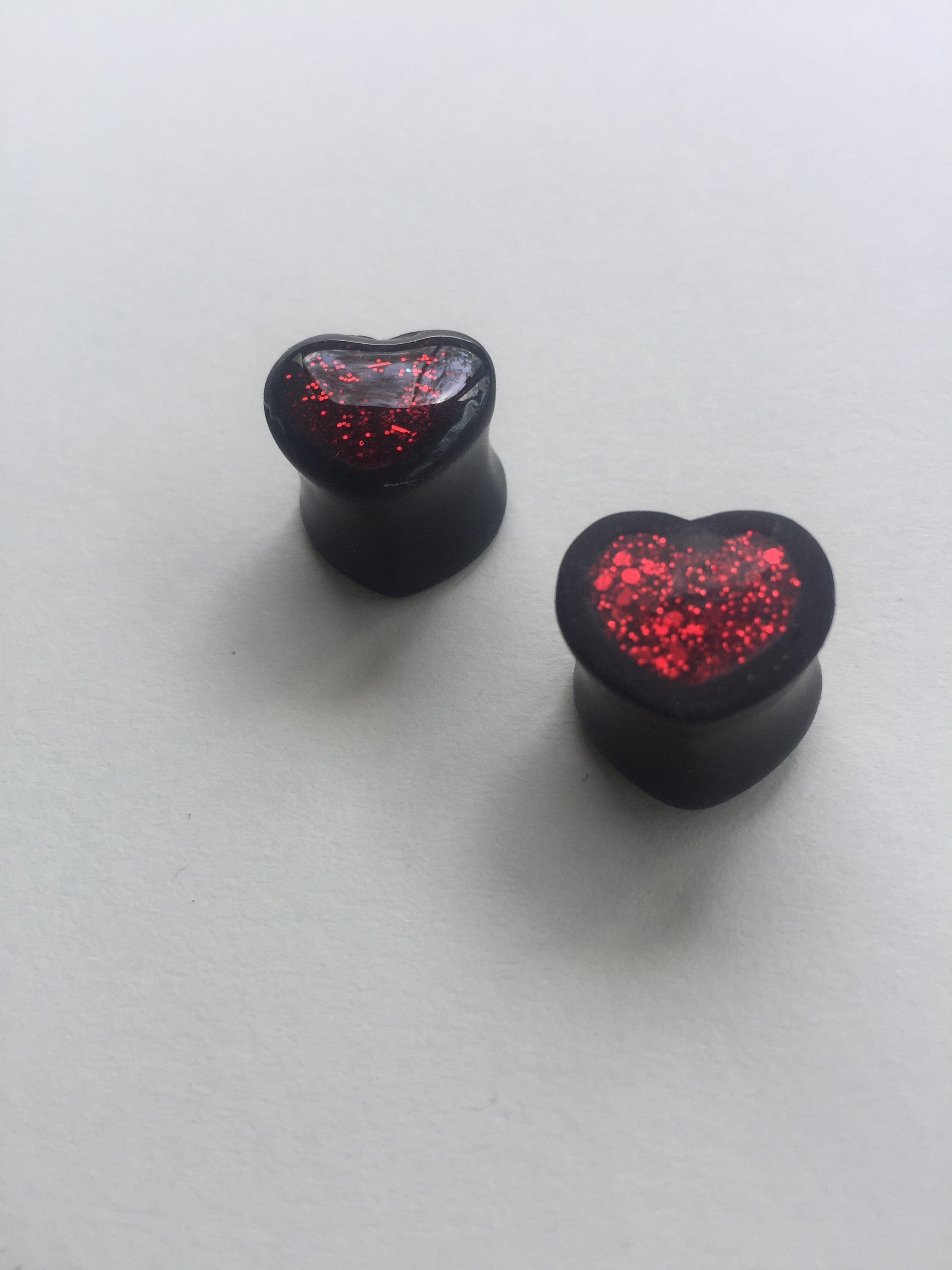 Pair Reversible Black & Red Glitter Heart Plugs 14mm- 20mm - Etsy