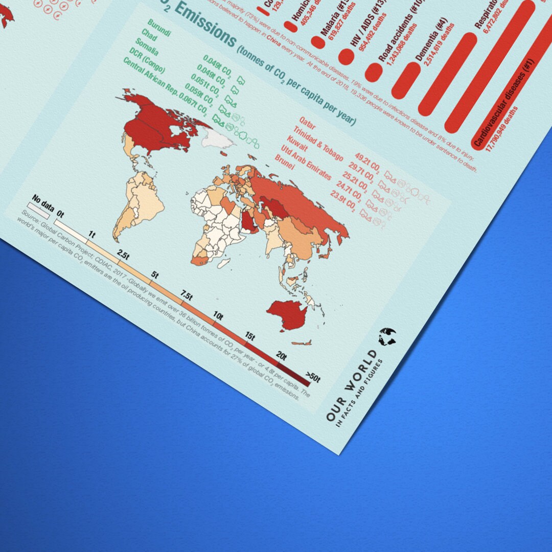 Large World Map Poster With Fascinating Stats and Facts - Etsy