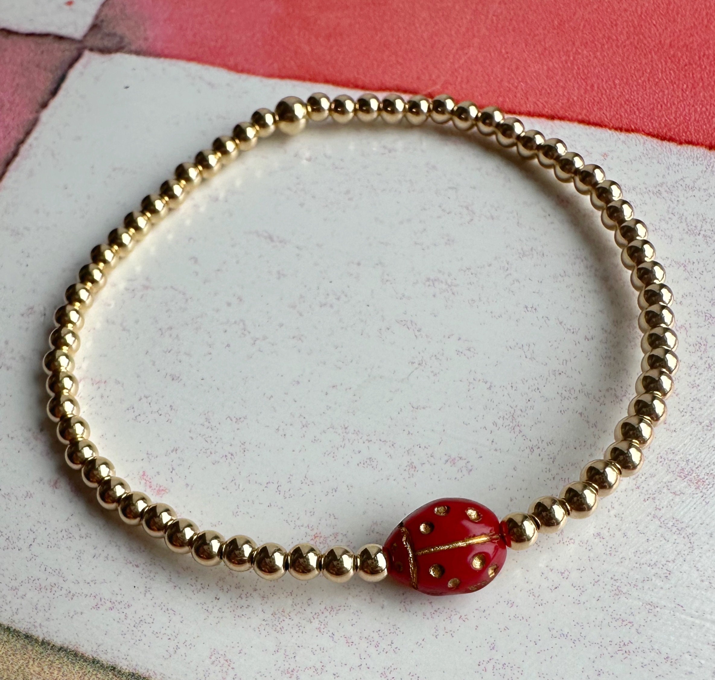 Dainty Gold Filled Lucky Lady Bug Bracelet 3mm - Etsy