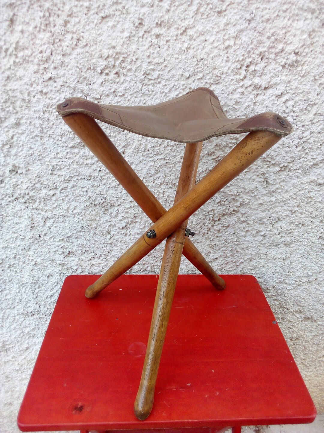 Primitive Rustic Farmhouse Stool/ Vintage Foldable Tripod Stool With ...