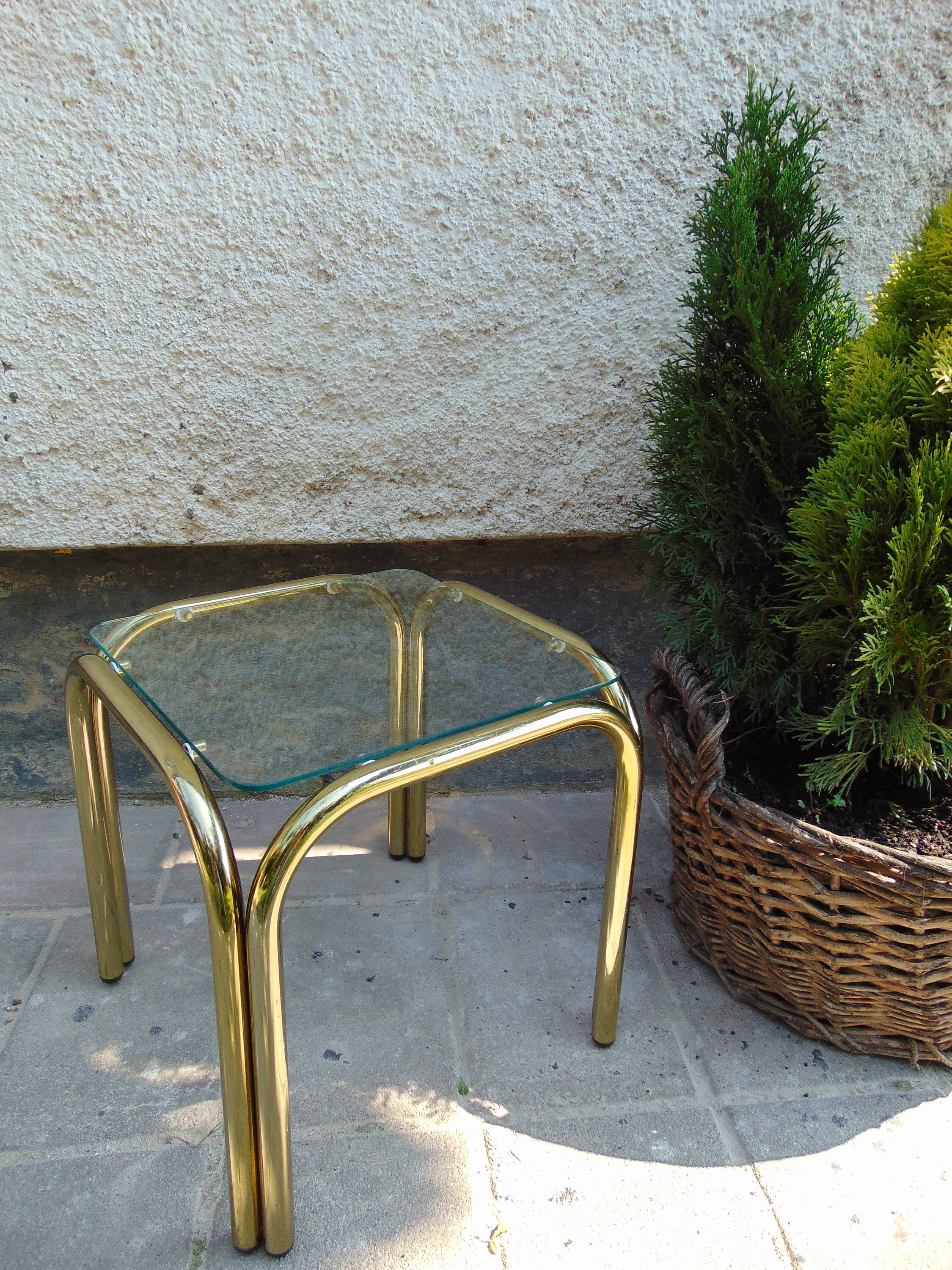 Mid Century Table/ Vintage Gold Table/retro Glass Table/70 S/glass ...