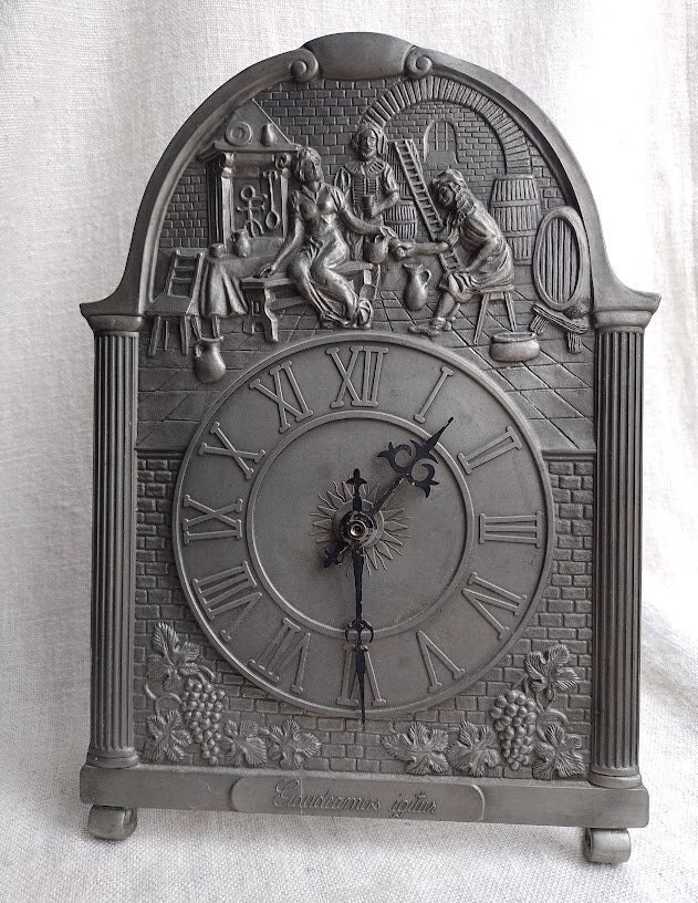Vintage Clock /table Clock / Pewter Clock / Rustic Clock/70s - Etsy
