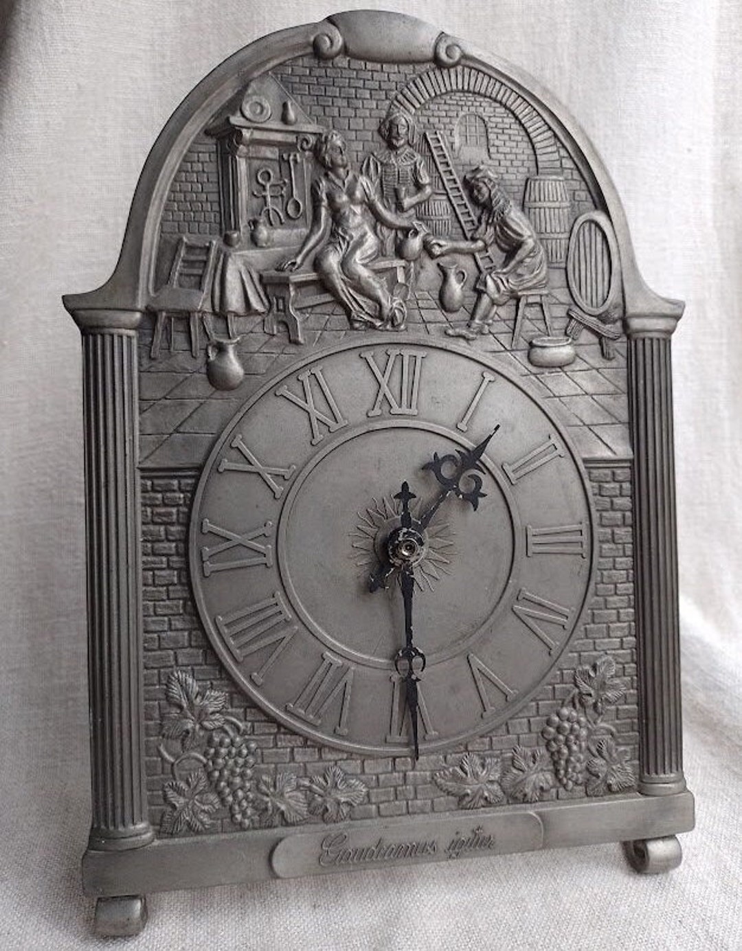 Vintage Clock /table Clock / Pewter Clock / Rustic Clock/70s - Etsy