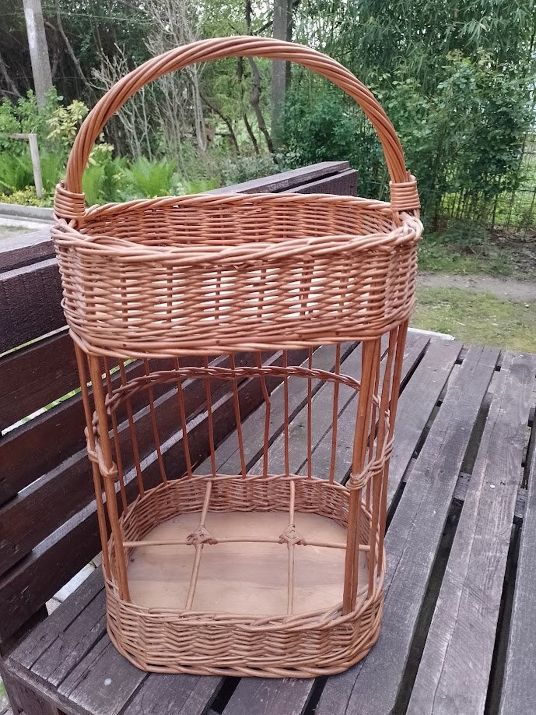 Two-story Wicker Basket/ Wicker Picnic Basket/ Wicker Shelf/ Bedside ...