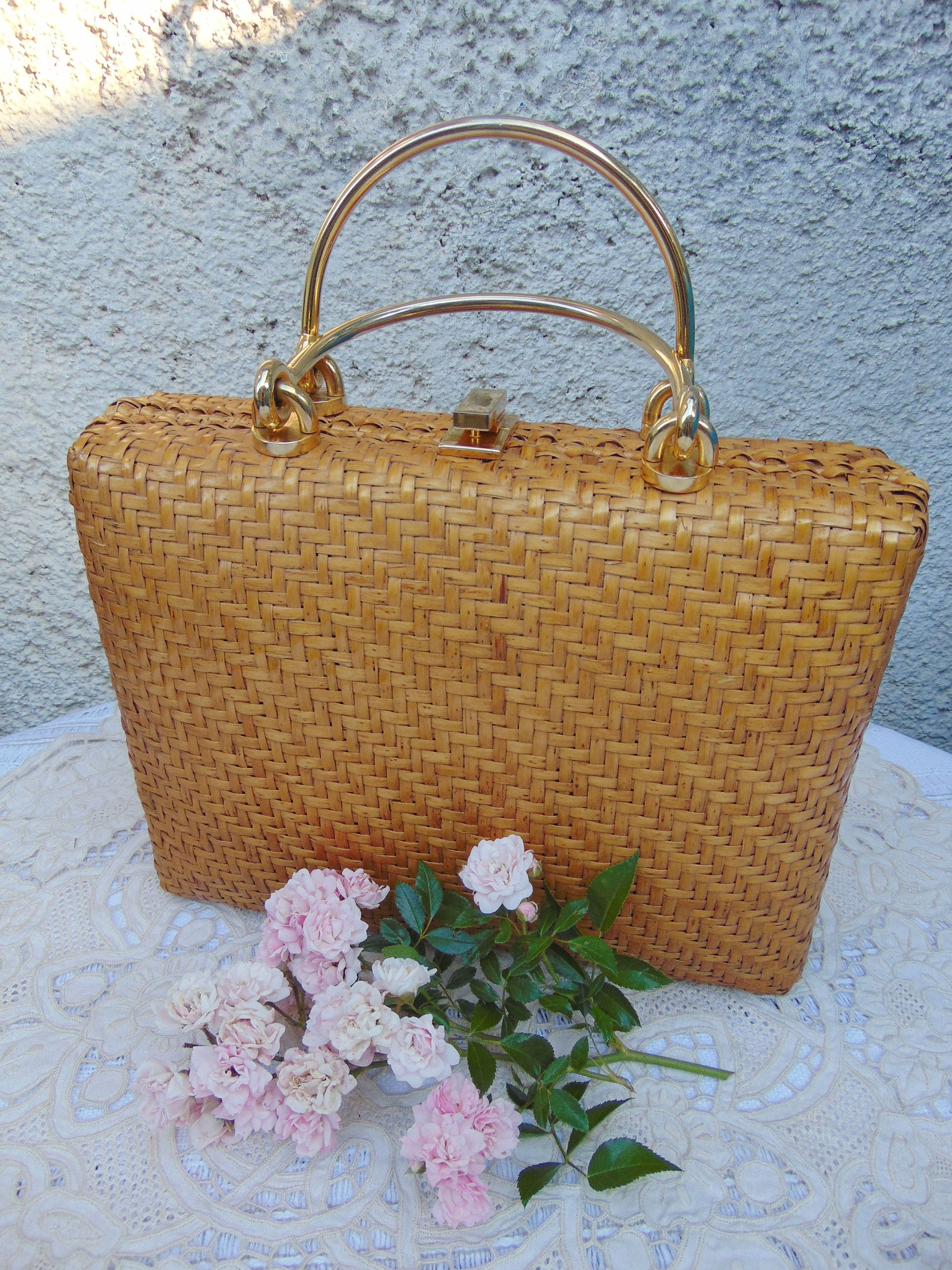 Rattan Bag Wicker / Box-style Handbag / Mid Century Bags / Made in ...