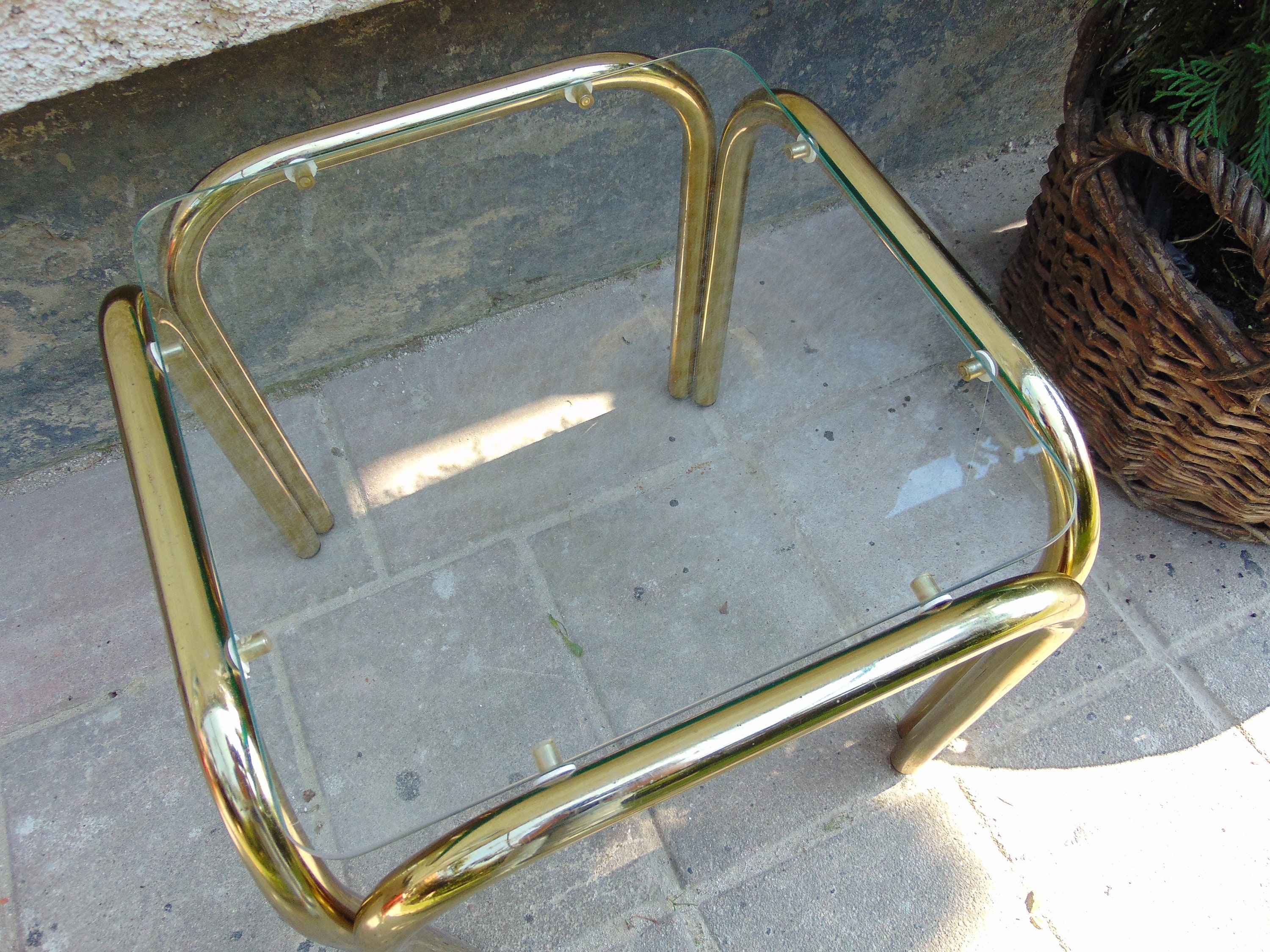 Mid Century Table/ Vintage Gold Table/retro Glass Table/70 S/glass ...