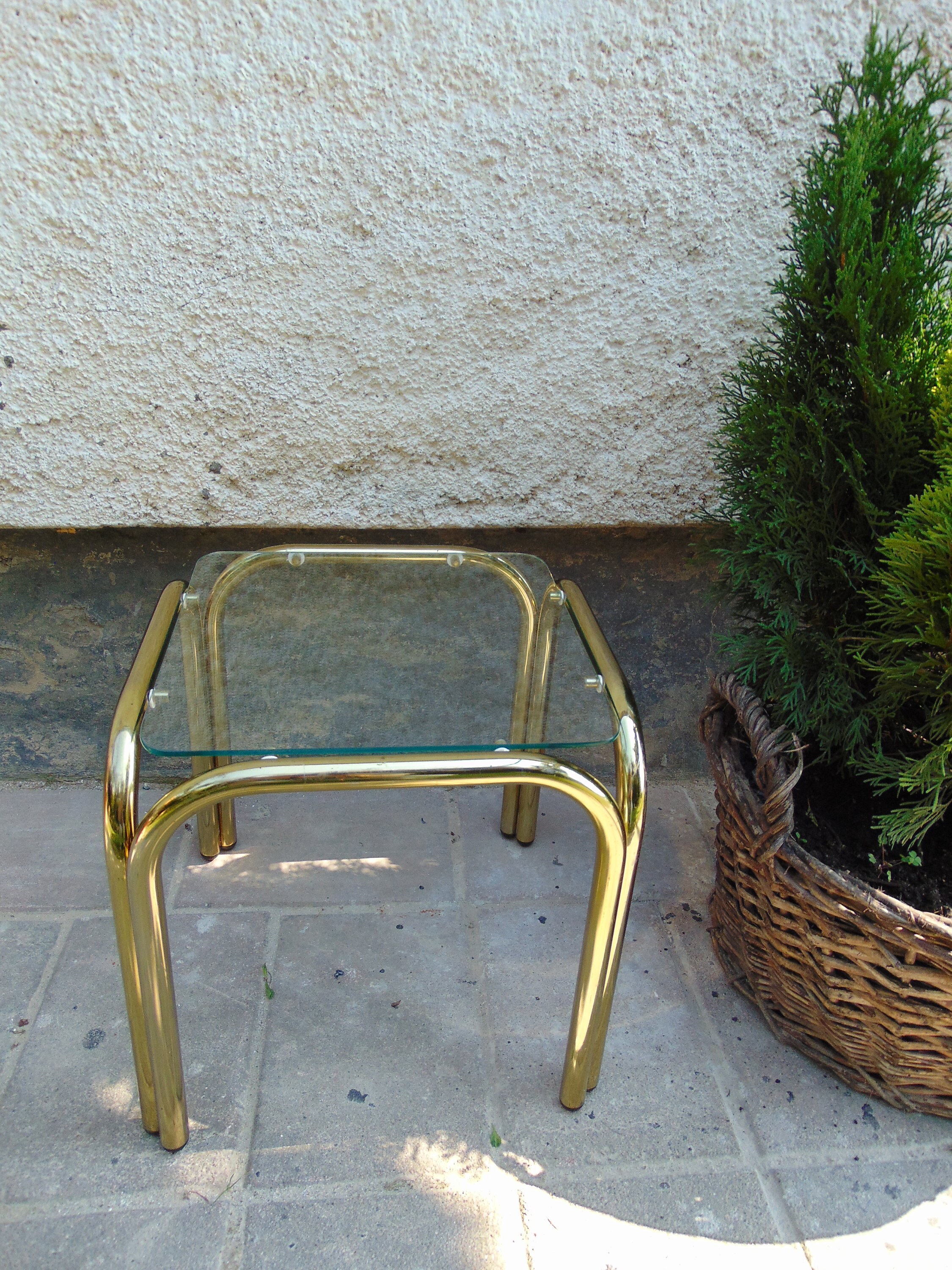 Mid Century Table/ Vintage Gold Table/retro Glass Table/70 S/glass ...