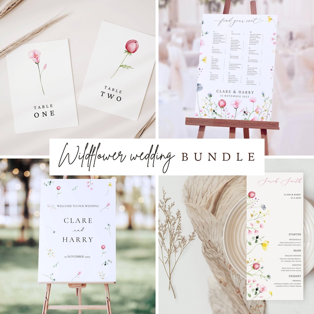 Wildflower Wedding Signage Bundle: Editable Templates (digital Download ...