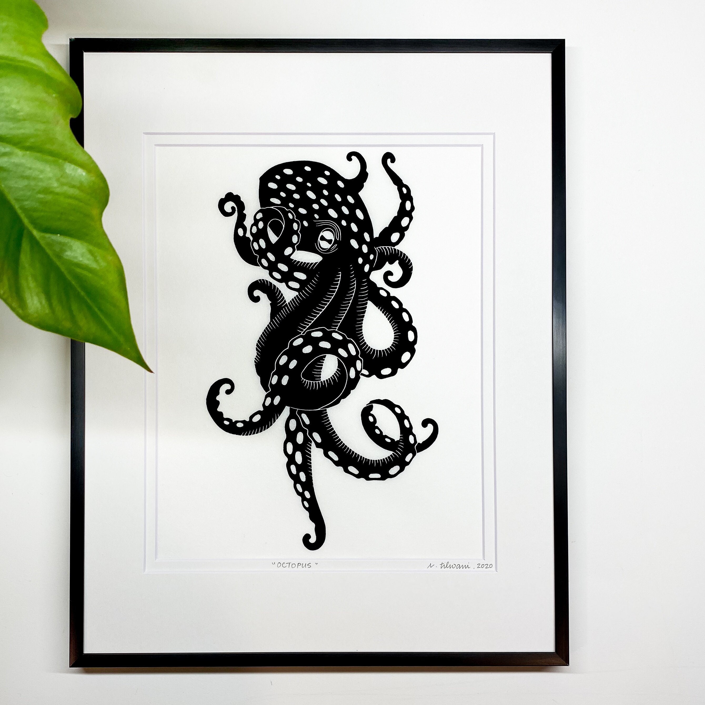 Octopus linocut, Octopus art, Ocean inspired art, Original Linocut ...