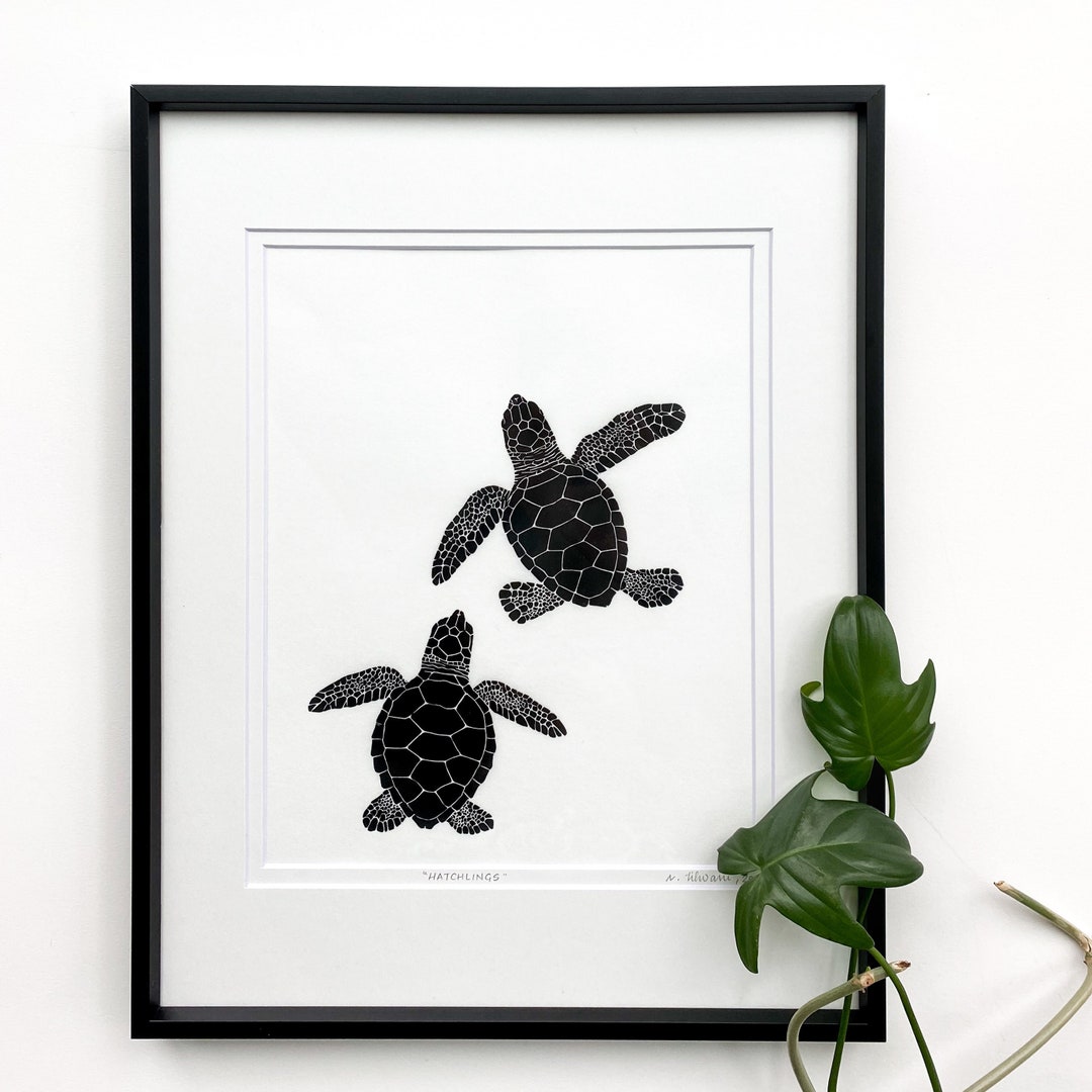 Turtles Linocut, Baby Turtles Art Print, Original Linocut Print, Marine Life Art, Unframed Print ...