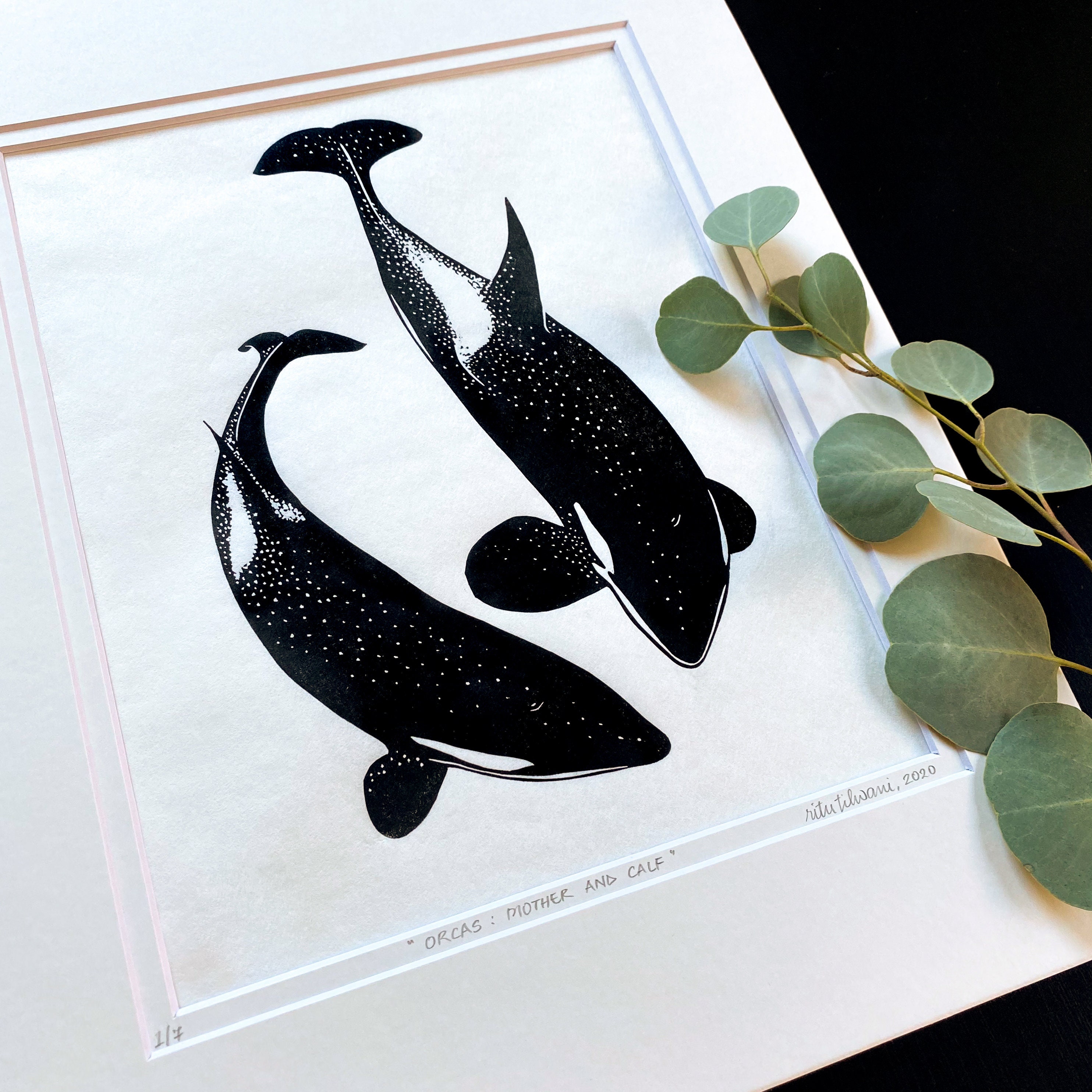 Orcas Linocut, Orca Art, Original Linocut Print, Marine Life Art ...