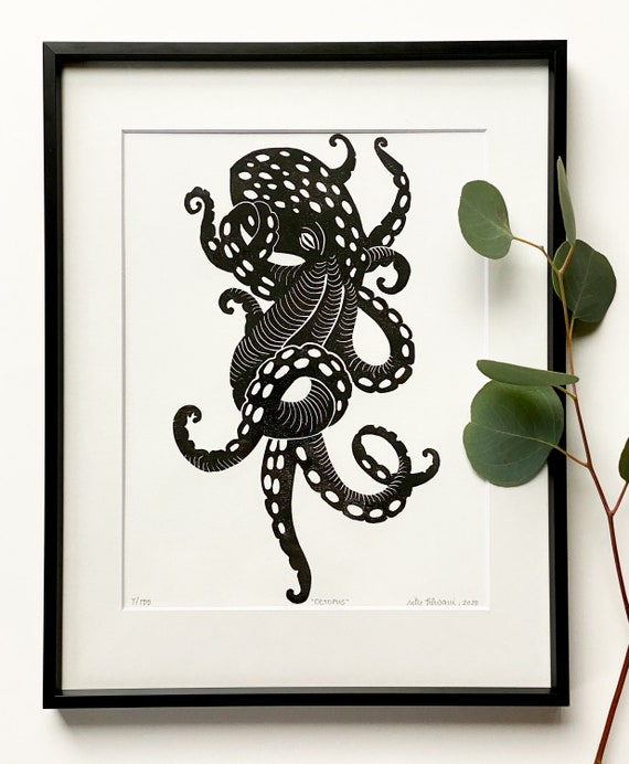 Octopus linocut Octopus art Ocean inspired art Original | Etsy