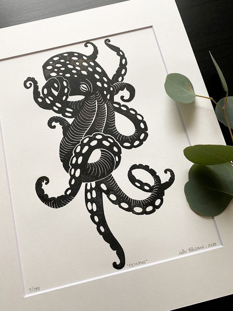 Octopus linocut Octopus art Ocean inspired art Original | Etsy