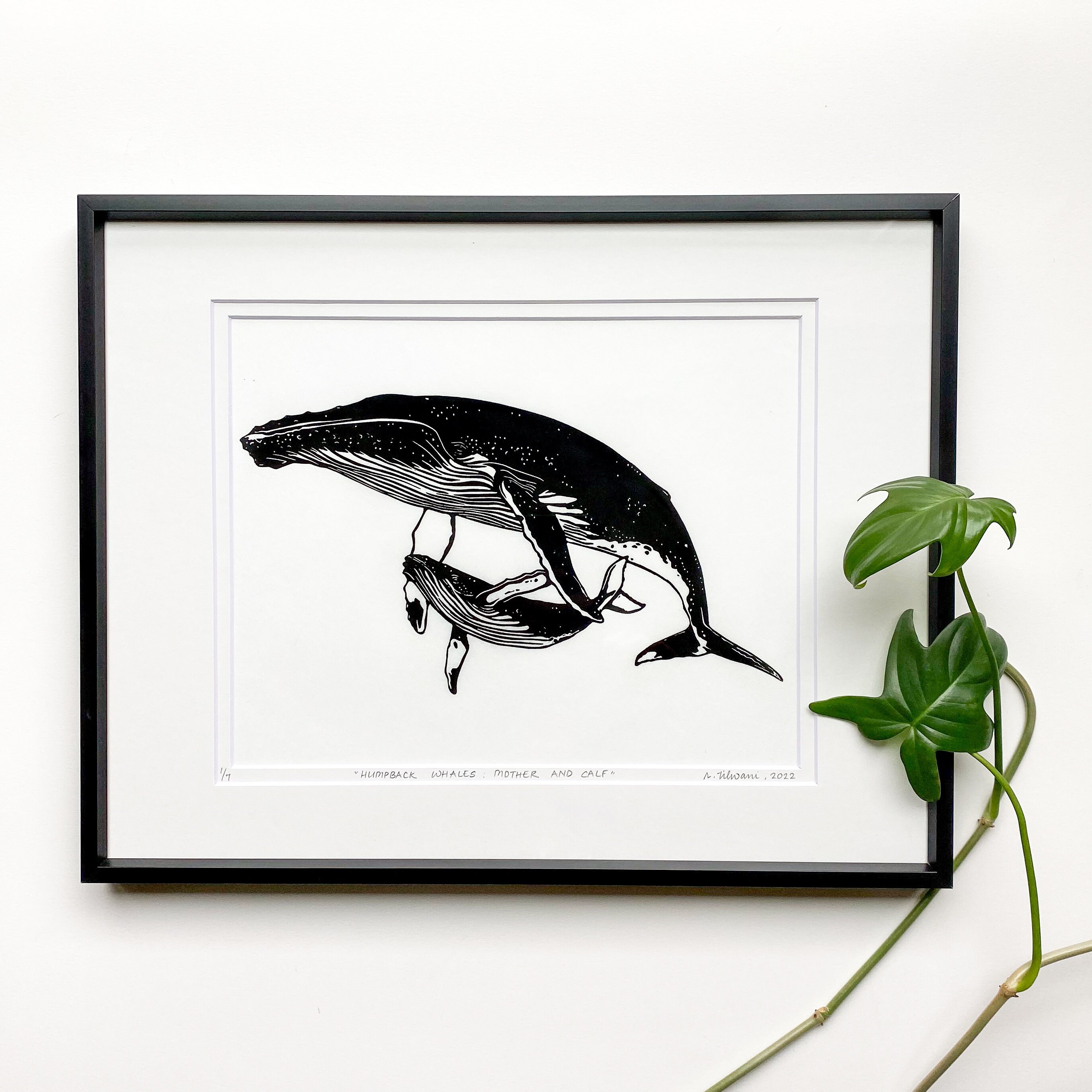 Whale Linocut, Humpback Whales Art Print, Original Linocut Print ...