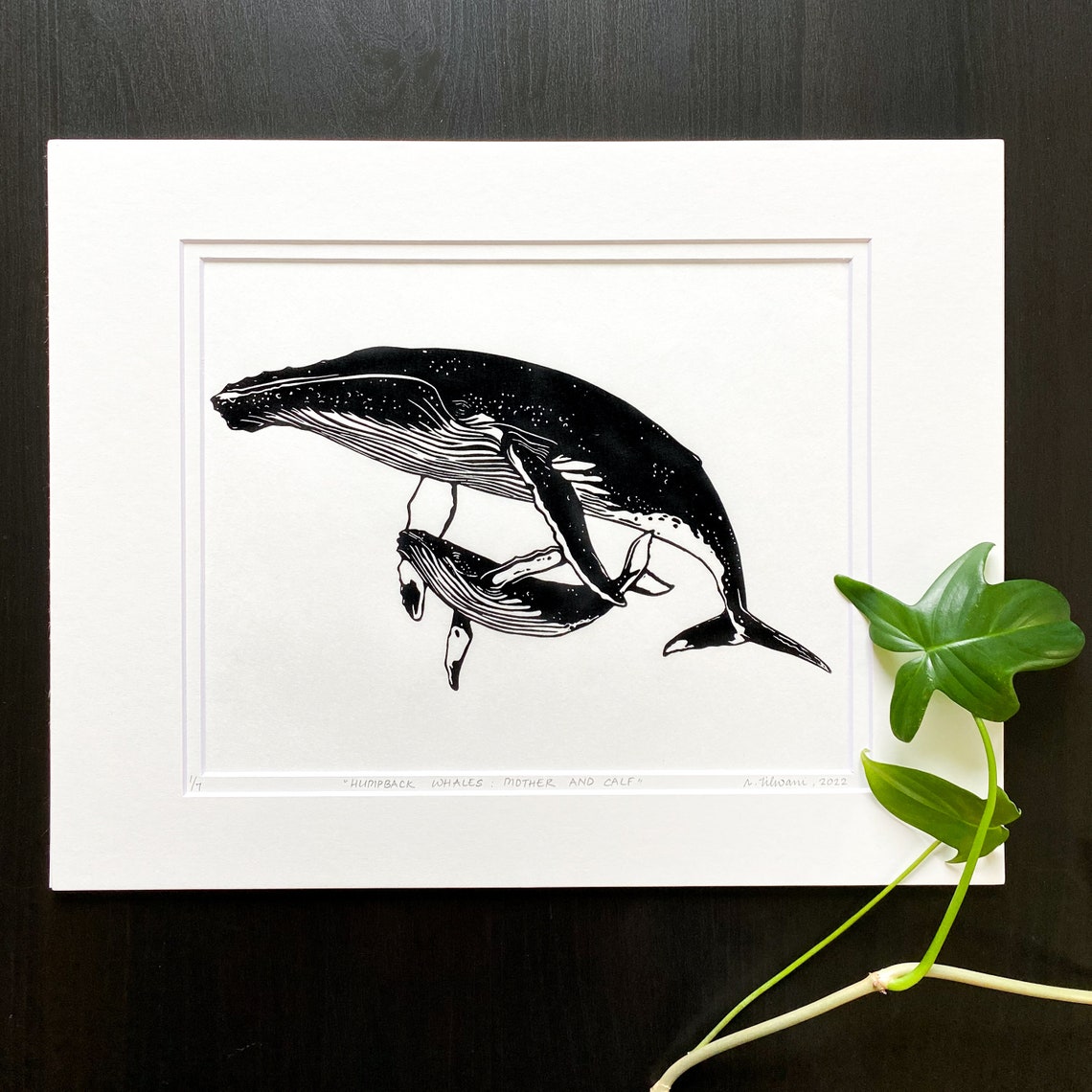 Whale Linocut, Humpback Whales Art Print, Original Linocut Print ...