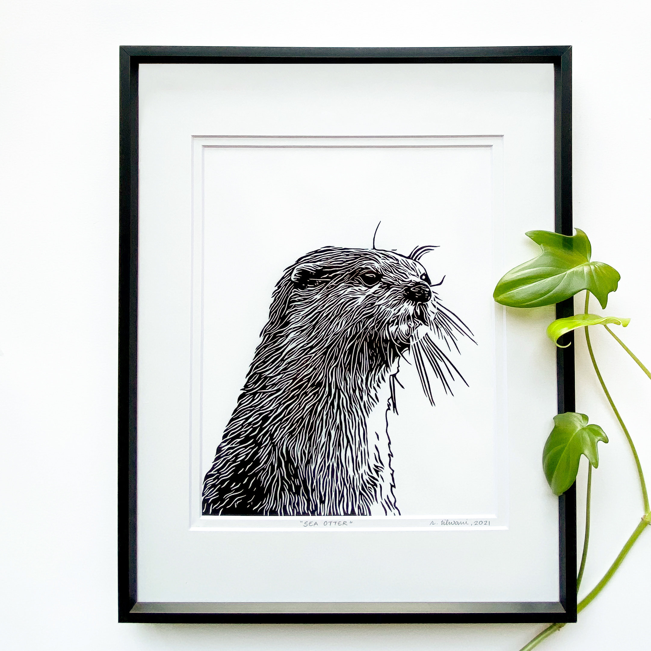 Sea Otter Linocut Seaotter Hand Printed Original Linocut - Etsy