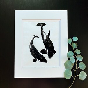 Orcas Linocut, Orca Art, Original Linocut Print, Marine Life Art ...