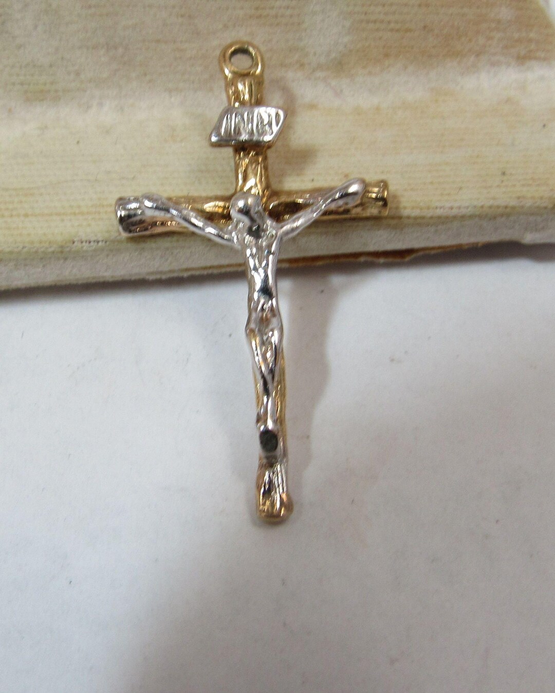 Solid Two Tone 14k Solid GOLD Crucifix Pendant - Etsy
