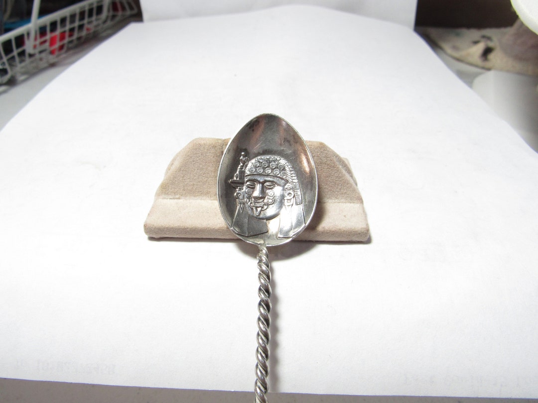 Unusual .800 SILVER Spoon With God of Sun , Aztec Calendar, and Love ...
