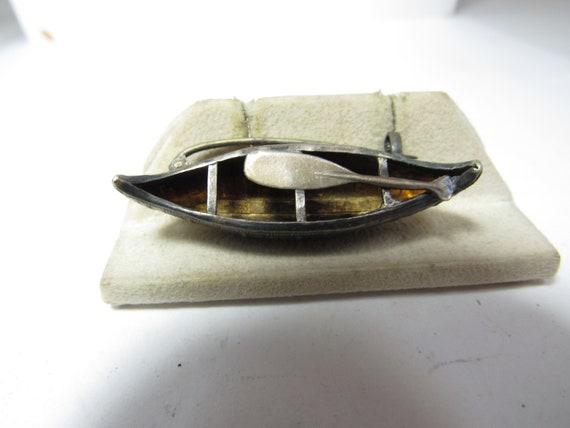 Hand Crafted STERLING SILVER CANOE Pin / Brooch Circa… - Gem