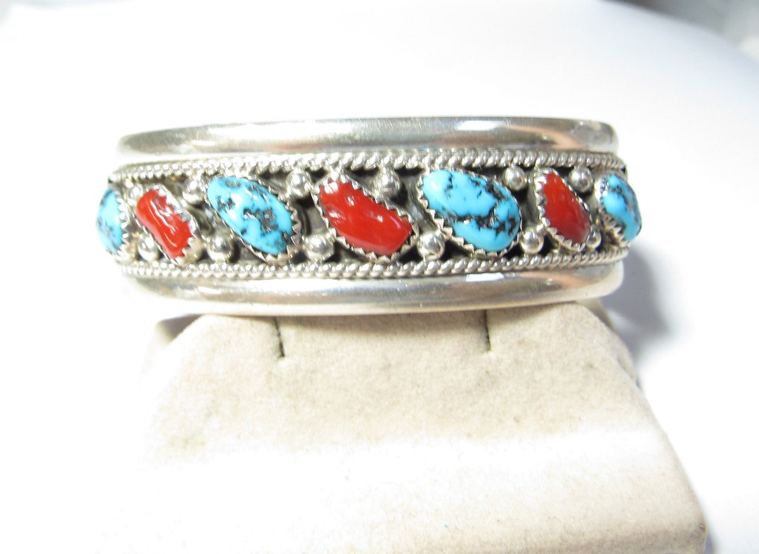 Native American Running Bear Cuff Bracelet With Bisbee Turquoise and ...