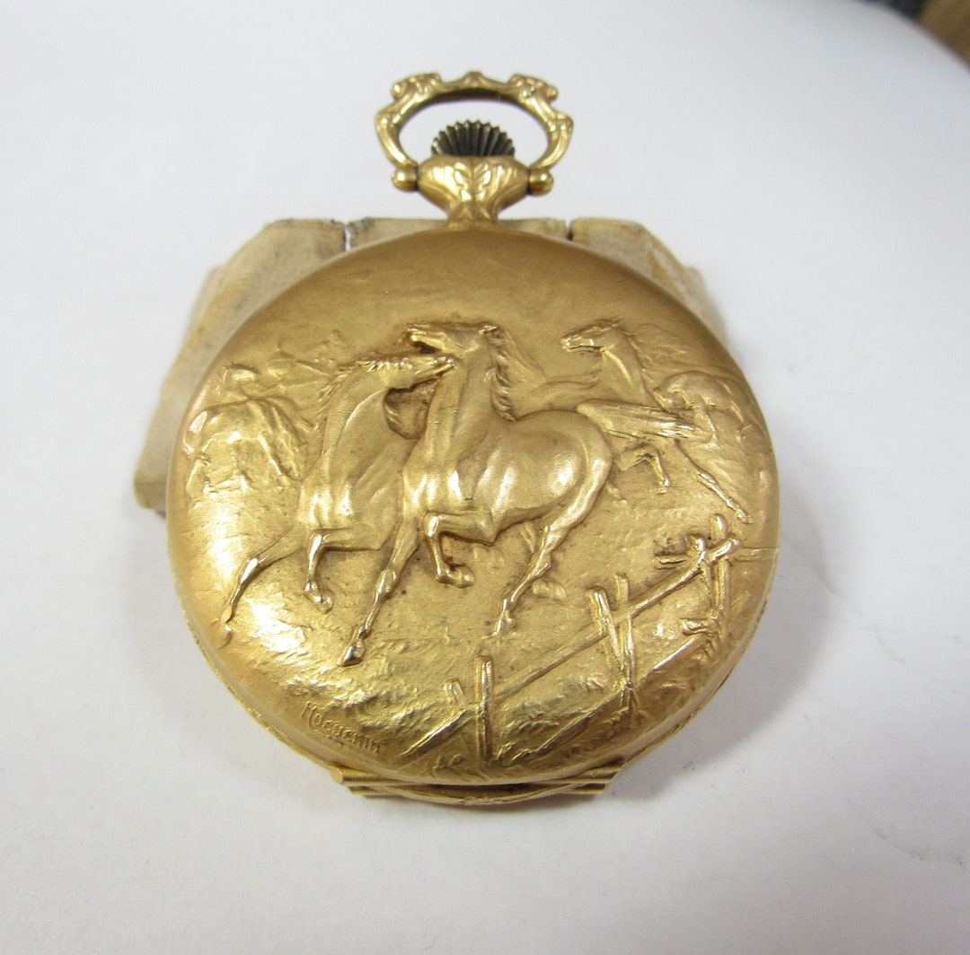 Hunting Case Arnex Mechanical Swiss Pocket Watch With Horse Design 17 ...