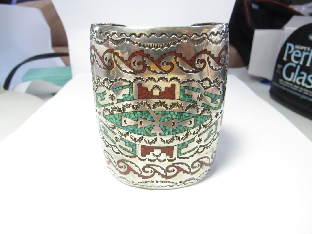 Extra Large Sterling Silver Native American Long Cuff Bracelet With ...