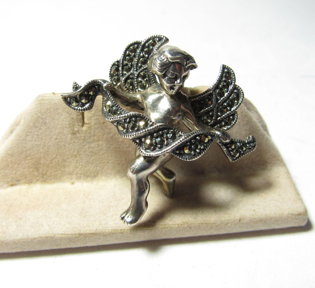 Judith Jack Sterling SILVER Cherub Pin / Brooch With Natural Marcasite ...