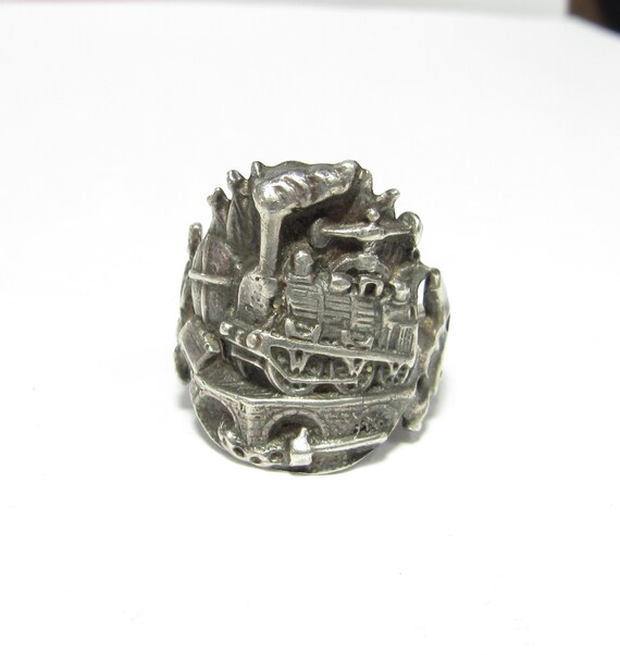 Hand Crafted Vintage Railroad Train Ring made of Ster… - Gem