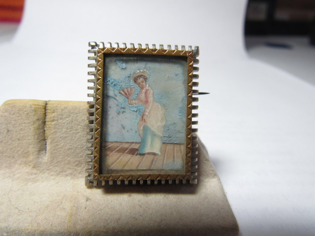 VICTORIAN HAND PAINTED Brooch / Pin Lady With Flowers - Etsy
