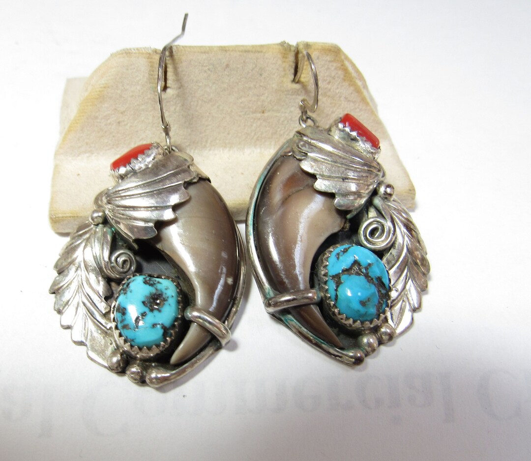 Native American Dangle Drop Sterling Earrings With Blue Natural ...