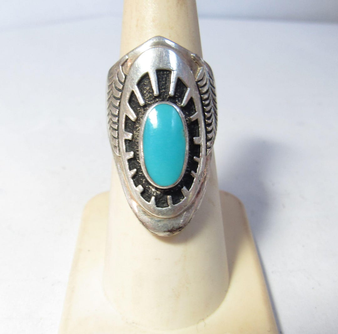 Native American Natural Blue Turquoise Sterling SILVER Ring by Ben ...