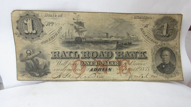 One Dollar Rail Road Bank Obsolete Note From Adrian Mi Dated - Etsy