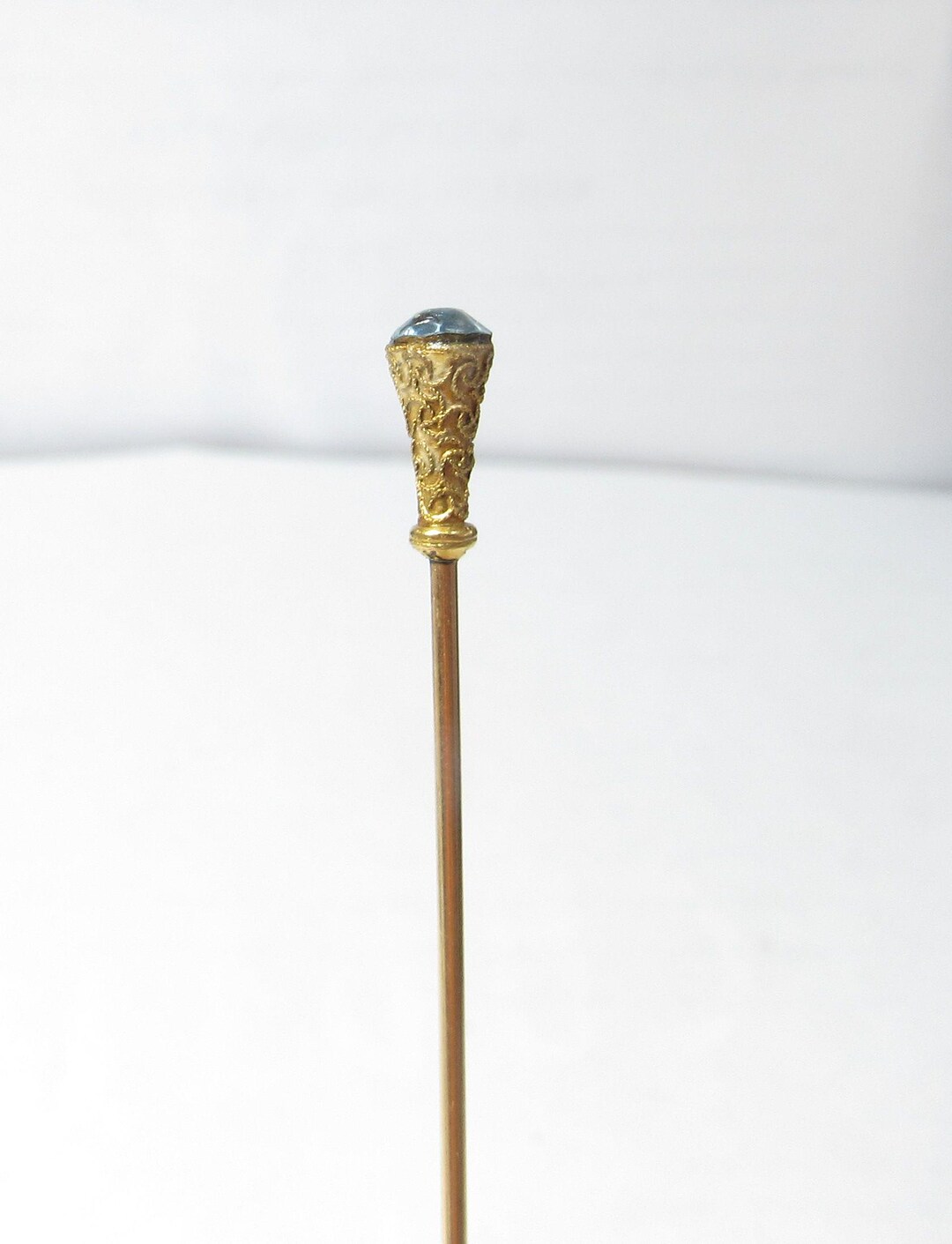 Antique 14k Sold GOLD Hat Pin With Blue Glass at Top - Etsy