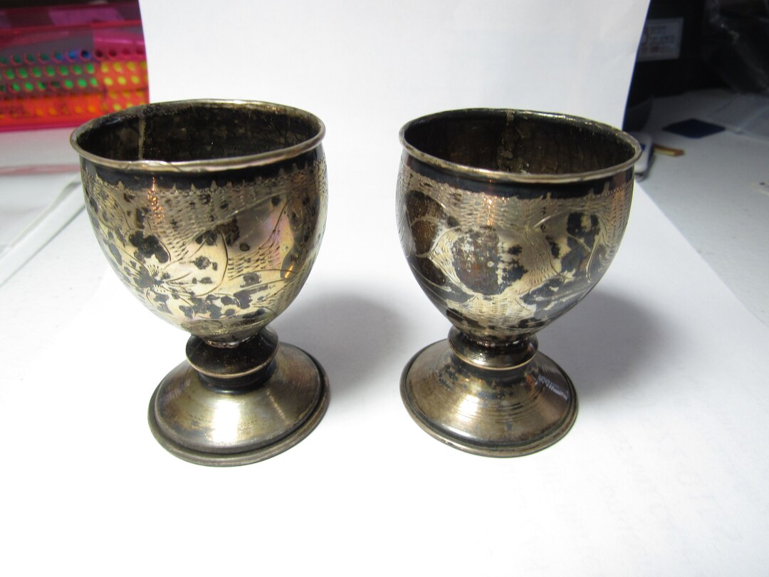 Two Sterling Silver Shot Cups With Floral Design - Etsy