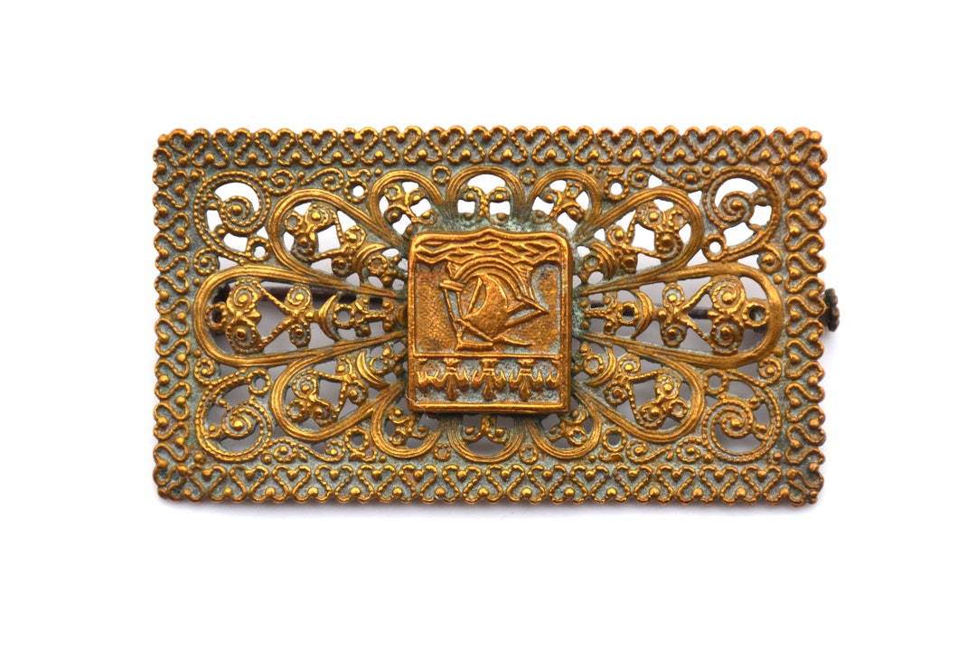 Antique Ship/galleon Gold Tone French Filagree Baroque Pin Brooch - Etsy