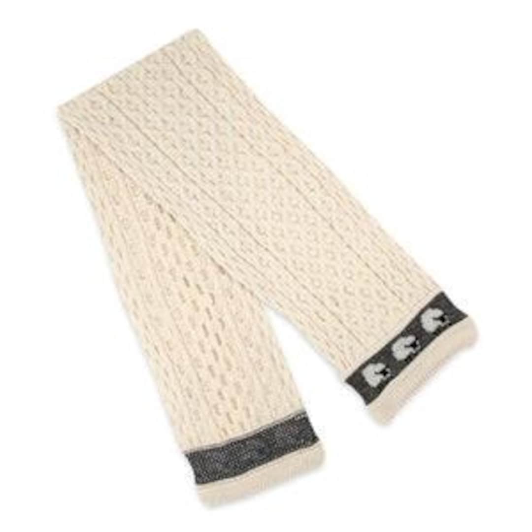 Pure British Wool off White/grey Knitted Sheep Scarf/made in England ...