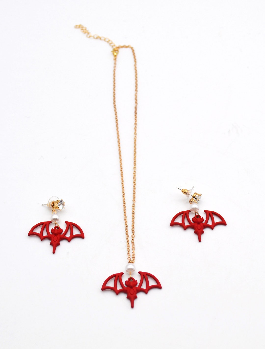 Vintage 80's Horror Retro Red Devil Bat Pearl & Gold Tone Costume ...