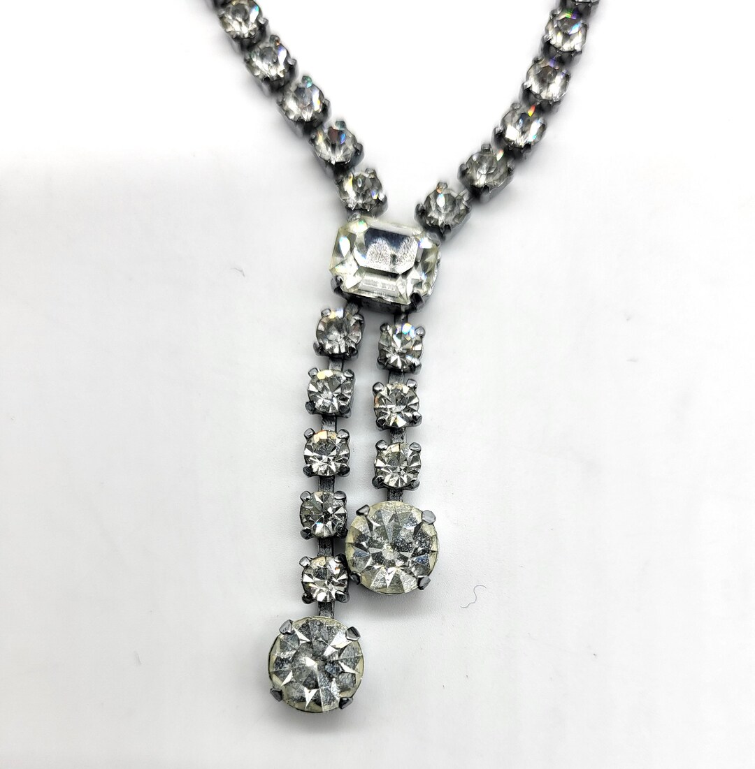 Vintage Cut Glass Necklace/round & Octagon Stones - Etsy