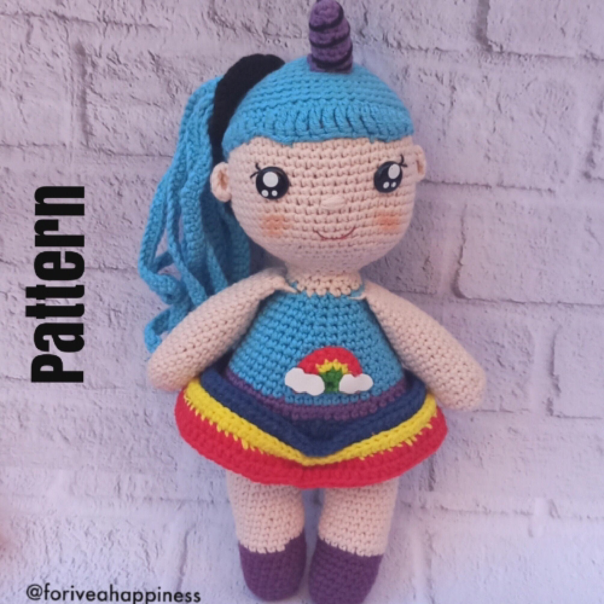 Ella Crochet Doll Pattern/ Amigurumi Rainbow Princess Doll/ - Etsy