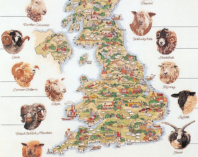 Thea Gouverneur / 1076A Sheep Map of Great Britain / Cross Stitch Kit ...