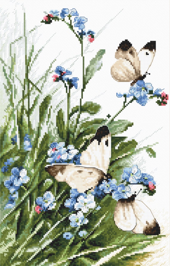 Letistitch / LETI 939 Butterflies and Bluebird Flowers / Cross | Etsy