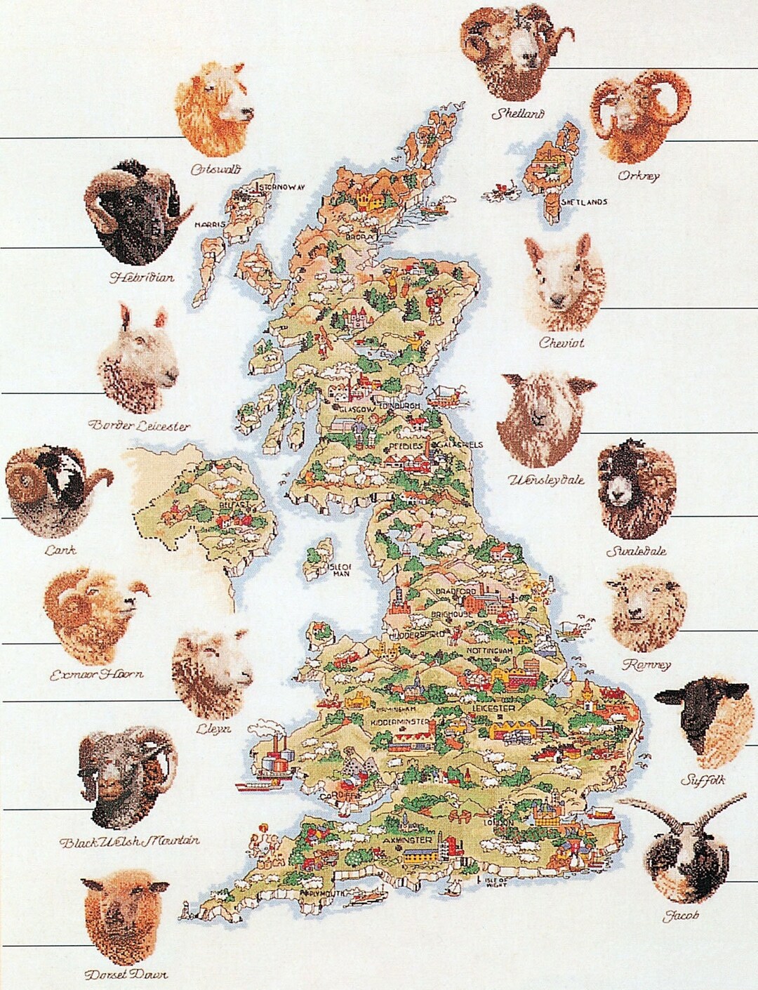 Thea Gouverneur / 1076A Sheep Map of Great Britain / Cross Stitch Kit ...