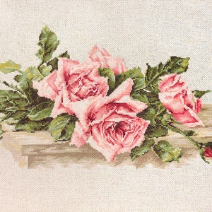 Luca S Bl22400 Pink Roses Cross Stitch Kit Etsy